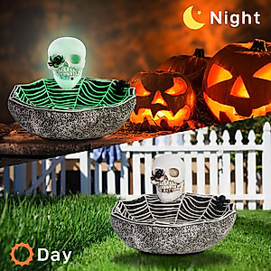 DREAMSOUL 12" Resin Bird Bath, Spider Net Bird Baths for Outdoors, Halloween Skull Birdbath Bowl for Halloween Party Garden Yard Lawn Decor