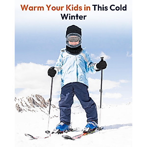 EAONE Kids Winter Hat Gloves Scarf Set, Knitted Toddler Beanie Cap, Mitten Gloves, and Neck Warmer for Boys Girls Aged 5-12