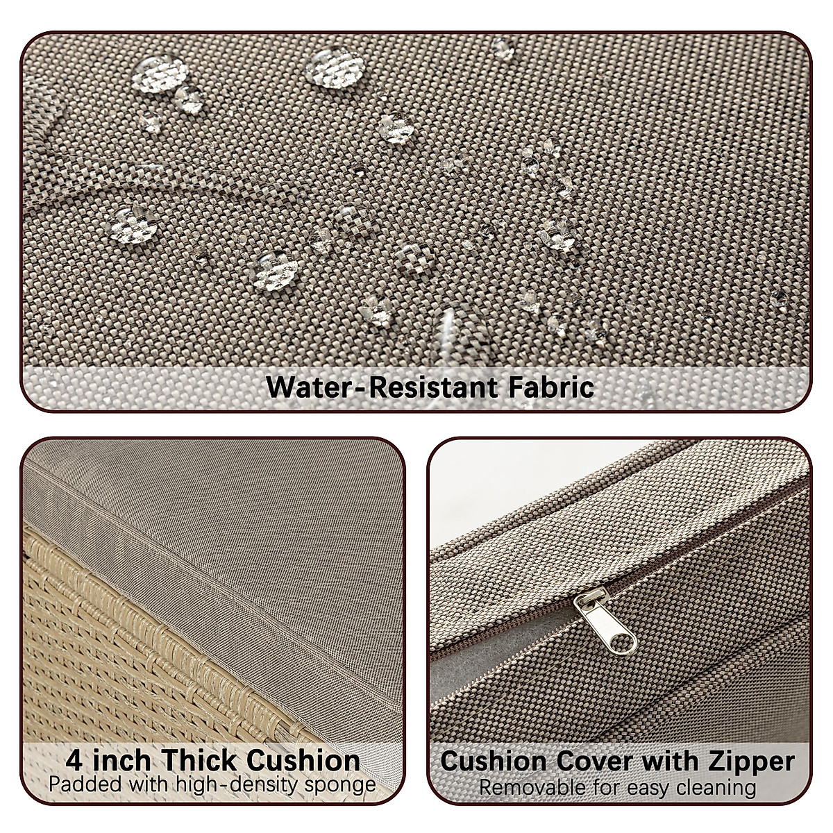 WiberWi Patio Furniture Set 3 Piece Outdoor Sectional Sofa Couch All Weather Rattan Wicker Conversation Set with Acacia Wood Coffee Table for Backyard Porch Garden Balcony, Waterproof, Grey