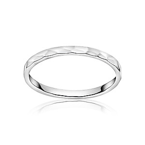 Hoops & Loops Sterling Silver Polished Hammered Midi Stackable Thin Wedding Band Ring, Size 9