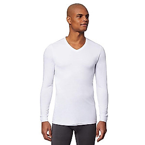 32 DEGREES Mens Heat Performance Thermal Baselayer Vneck Long Sleeve Top, White, Large