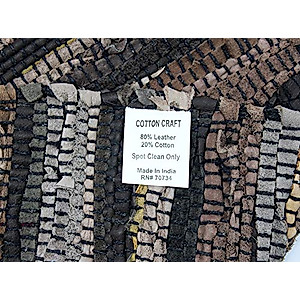 COTTON CRAFT Leather Chindi Area Rug - Boho Farmhouse Rustic Accent Rug - Handwoven Reversible Natural Recycled Leather Throw Rug - Entryway Living Room Dorm Study Gift - 24 x 36 Inch - Tan Multicolor