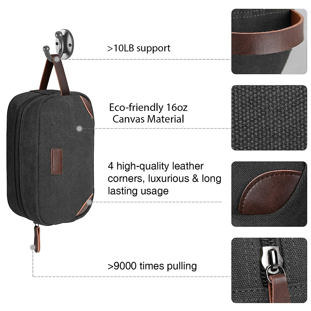 TOUPONS Men's Travel Toiletry Organizer Bag Canvas Shaving Dopp Kit TSA Approved (Black)