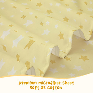 Bedmoon Boys Girls Twin Sheets, Kids Yellow Star Bed Sheet Set with Non-Slip Fitted Sheet, Boys Girls Star Soft Microfiber Twin Sheets & Pillowcases