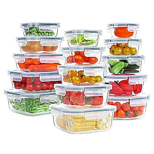 BAYZZ 30 Pieces Glass Meal Prep Containers, Airtight Glass Food Storage Containers, Glass Lunch Containers with Lids, Microwave and Dishwasher Friendly