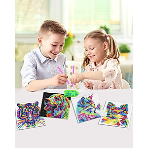 AyuqEjus Diamond Art Kits for Kids,4 Pack Diamond Art for Kids, Arts & Crafts for Kids Ages 8-12,Gem Art 5.9" X 5.9" (Cat Tiger Dog)