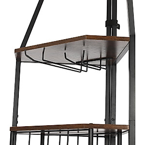 HAPPCUCOE 5 Tier Freestanding Corner Wine Rack,Kitchen Corner Shelf with Glass Holder,Storage Shelf,Storage Organizer for Home Kitchen Dining Room (Brown)