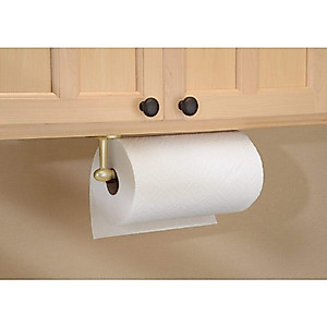 mDesign Metal Wall Mount Paper Towel Holder & Dispenser, Mounts to Walls or Under Cabinets - for Kitchen, Pantry, Utility Room, Laundry and Garage Storage - Holds Jumbo Rolls - Gold Brass