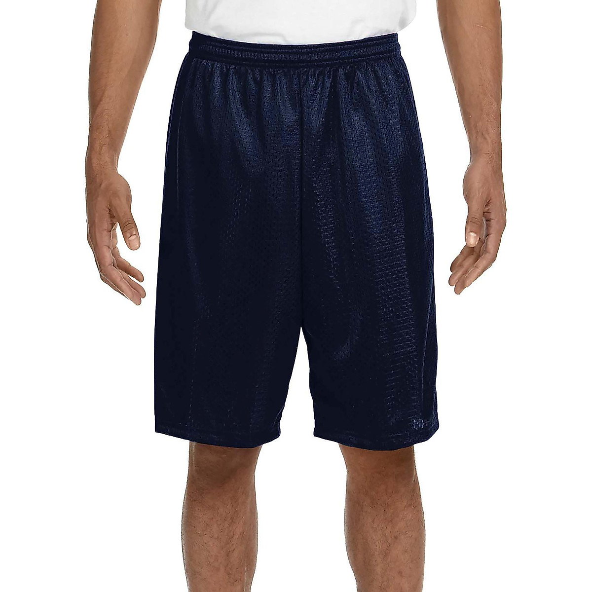 Hat and Beyond Mens Lightweight Basic Mesh Solid Basketball Jersey Workout Fitness Gym Shorts (Large, 1ihb01_Navy)