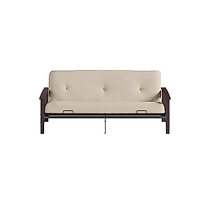 DHP Laurel Full Size Espresso Wood Arm Futon Frame with 6" Thermobonded High Density Polyester Fill Tan Microfiber Mattress