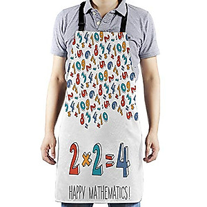 HGOD DESIGNS Math Kitchen Apron,Happy Mathematics 2x2=4 3d Contour Math Signs Kitchen Aprons For Women Men For Cooking Gardening Adjustable Home Bibs,Adult Size
