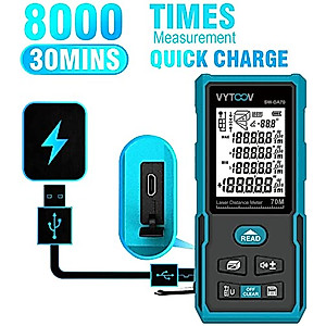 Laser Measurement Tool 229Ft 70M IP54 M/in/Ft/Ft+in Digital Angle Sensor Measure Backlight LCD Laser Distance Meters with Pythagorean Mode Laser Measure Distance Area and Volume - Rechargeable