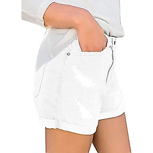 Angerella White Denim Shorts for Women Distressed Jean Shorts Ripped Mid-Rise Frayed M
