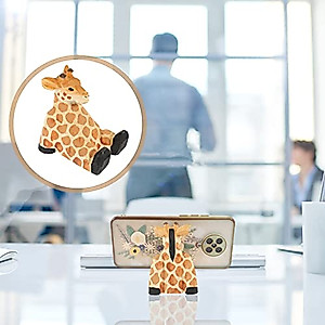 Beavorty Cellphone Holder Stand Giraffe Shaped Wooden Smartphone Desk Holder for All Mobile Phones Animal Phone Stand Desk Ornament