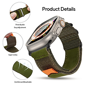 Kawoco Sport Bands Compatible with Apple Watch Ultra Band 49mm 45mm 44mm 42mm, Rugged Adjustable Breathable Braided Leather Combination Strap Men for iWatch Ultra 2 Series 9 8 7 6 5 4 3 SE Army Green