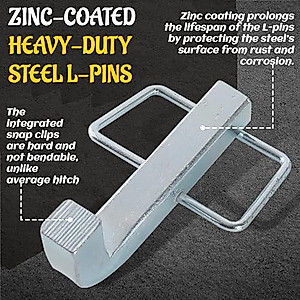 (2-Pack) TonGass Premium Snap L-Pins for Weight Distribution Hitches - 4 1/4” x 1 3/4” L-Pins with Integrated Snap Clips - Minimize Weight Distribution Hitch Noise - Zinc-Coated Heavy-Duty Steel