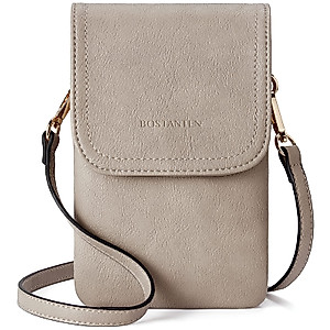 BOSTANTEN Vegan Leather Small Crossbody Bags for Women Designer Cell Phone Bag Wallet Purses Adjustable Strap Retro Grey
