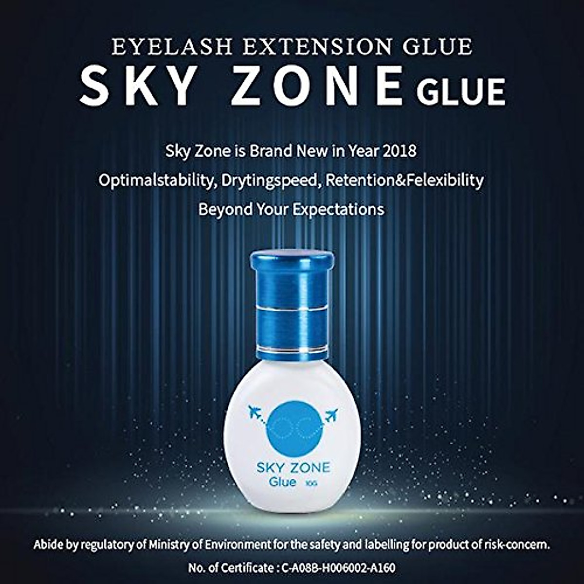 Eyelash Extension Glue sky zone 5 ml/Volume and Classic lashes/1-2 Sec Drying time/Retention 7 weeks/Latex free/Mink/Silk/Low fumes