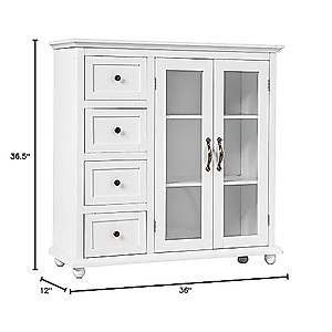 Giantex Buffet Sideboard, Wood Storage Cabinet, Console Table with 4 Drawers, 2-Door Credenza, Living Room Dining Room Furniture, Buffet Server, Kitchen Pantry Cupboard (White)