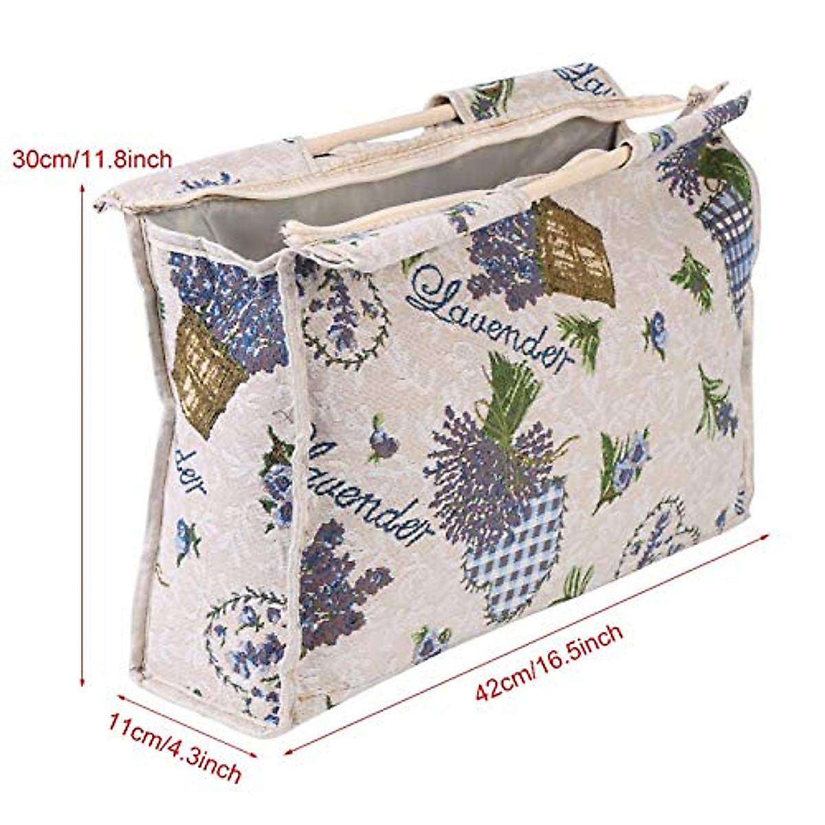 Knitting Bag, Wood Handle Woven Fabric Storage Bag Travel Yarn Storage Tote Organizer Crochet Bag for Knitting Needles Sewing Tools(Blue Flower)