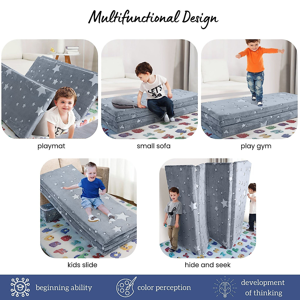MeMoreCool Kids Floor Futon Mattress Large 6x4 FT, Thicken Foam Tatami Sleeping Pad for Playroom, Foldable Crawling Mat for Children’s Play Area