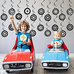 60PCS Race Car Birthday Party Decorations Wheel Tire Hanging Swirls Ornaments Racing Car Ceiling Hanging Decor Supplies Tire Tubes Hanging Decor for Race Car Theme Party Birthday Party Favors