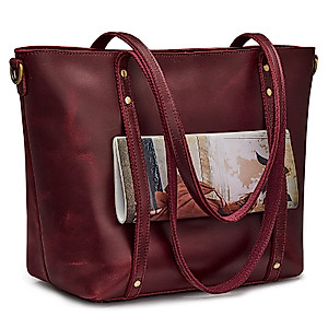 S-ZONE Genuine Leather Tote Bag for Women Vintage Shoulder Handbag Purse with Crossbody Strap Medium