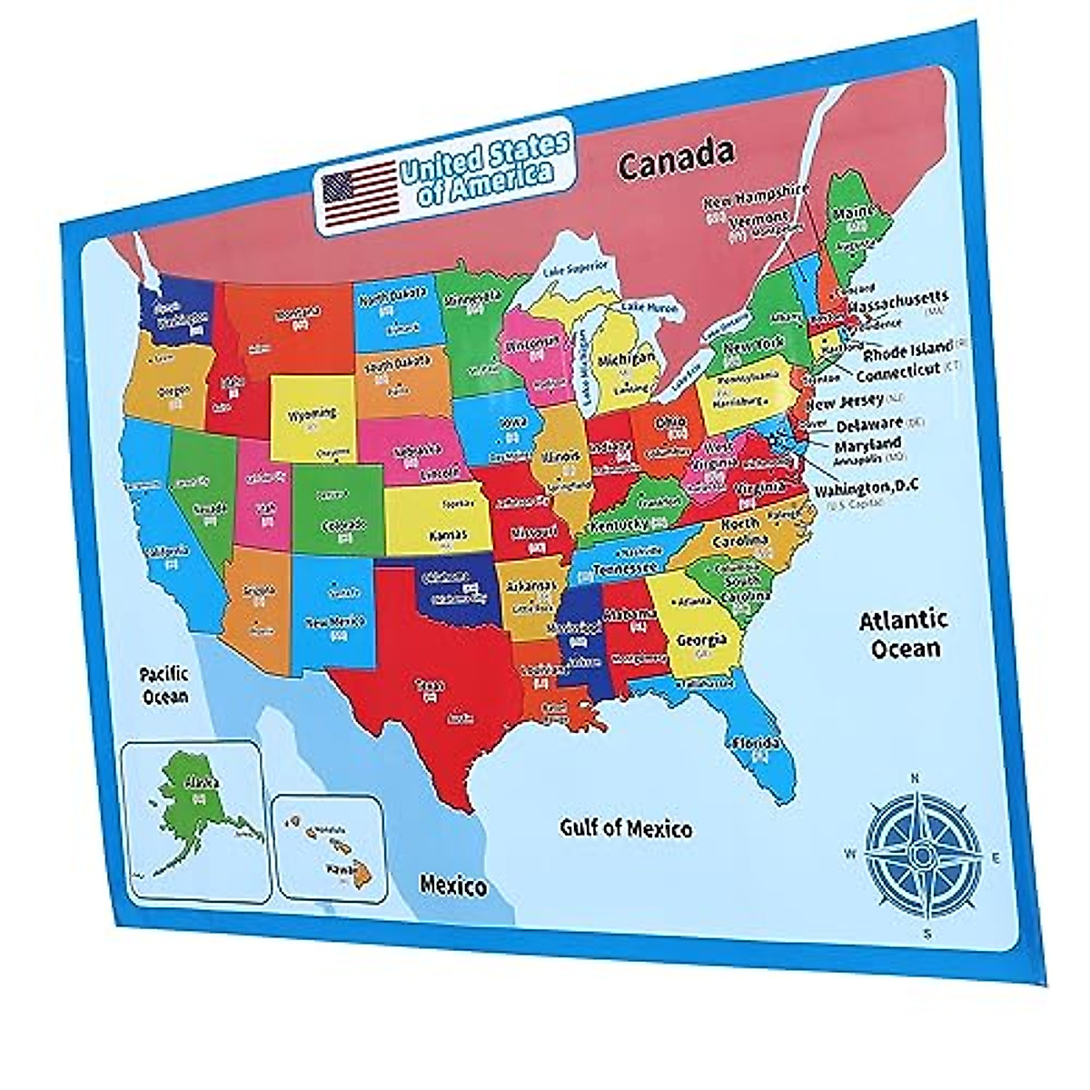 Operitacx Cartoon Preschool Posters 4 Sheets United States map poster US map playroom decor supply usa map for accessory Cartoon Accessories hanging pictures decorate synthetic paper