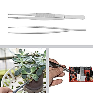 FOCMKEAS 4 PCS 6.3 Inch Stainless Steel Tweezers, with Straight Round Blunt Serrated Tip, 3/64 Inch Thickness Stainless Steel, Multipurpose Daily Garden Home Lab Craft Repairing Tool