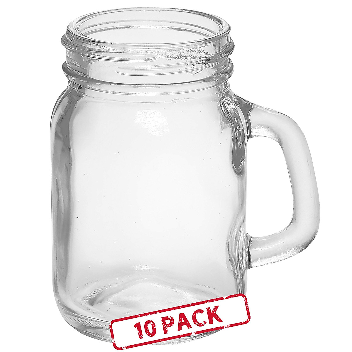 DISCOUNT PROMOS Mason Jar with Handle Set 4.5 oz. Set of 10, Bulk Pack - Sampler Glasses, Glass Jars for Overnight Oats, Candies, Fruits, Pickles, Spices, Beverages - Clear