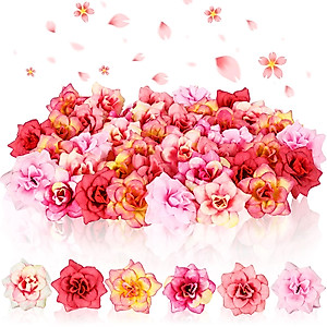 Whaline 120Pcs Faux Flowers Heads Pink Fake Silk Rose Head 1.8 Inch Mini Roses Artificial Silk Flower Head Artificial Craft Flowers Small Fabric Flowers for DIY Wreath Wedding Home Party Decor