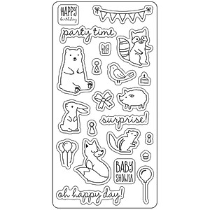 Fiskars Lia Griffith 4x8 Inch Clear Stamps, Woodland Party, Teal Green/White