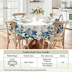 Eikione Round Table Cloths 60 in, Floral Tablecloth Waterproof, Wrinkle Free Polyester Flower Table Cover for Patio Party