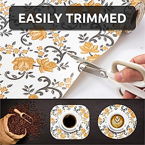 FIFTY FEET 12X120 Inch Shelf Liner for Kitchen Cabinets, PVC Drawer Liner for Dresser Non-Slip Bathroom, Non-Adhesive Cabinet Liner Washable (Yellow Floral)(1 Roll)