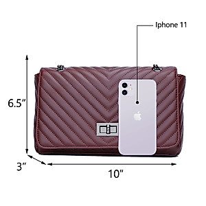 KKXIU Quilted Multiple Pocket Women Crossbody Bag with Chain Strap Stylish Ladies Shoulder Clutch Purse (a-Wine)