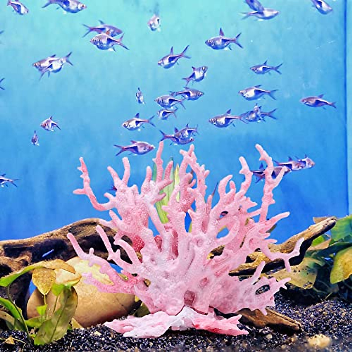 BLLREMIPSUR 2 PCS Aquarium Coral Ornament, Blue Pink Coral Reef Decor, Artificial Plants Fish Tank Decorations