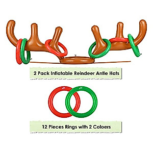 DS. DISTINCTIVE STYLE Inflatable Reindeer Antler Christmas Party Game Hat Antler Ring Toss Game for Xmas Holiday Party Supplies Favors (2 Antlers 12 Rings)