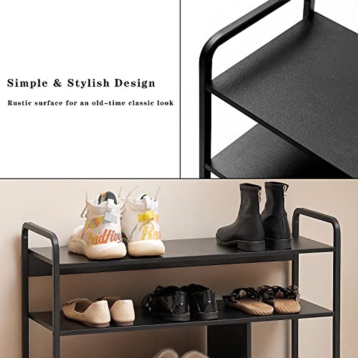 Vagusicc Shoe Rack, 4-Tier Wood Shoe Organizer, Shoe Shelf with Boots Storage 32.5 '', Sturdy Shoe Organizer, for Hallway Front Door, Entryway, Closet, Dorm Room, Industrial