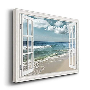 Renditions Gallery Canvas Nature Wall Art Home Paintings & Prints Artwork Cloudy Ocean Beach Sky Glam Romantic Window View Modern Decorations for Dining Room Office Kitchen - 18"x27" LT21