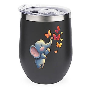 Butterfly Elephant Insulated Tumbler with Lid Stainless Steel Coffee Mug Cute Wine Tea Water Cup Black-style