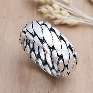 NOVICA Artisan Handmade Men's .925 Sterling Silver Ring Band No Stone Indonesia [10 mm W] 'Sanca Kembang Python'