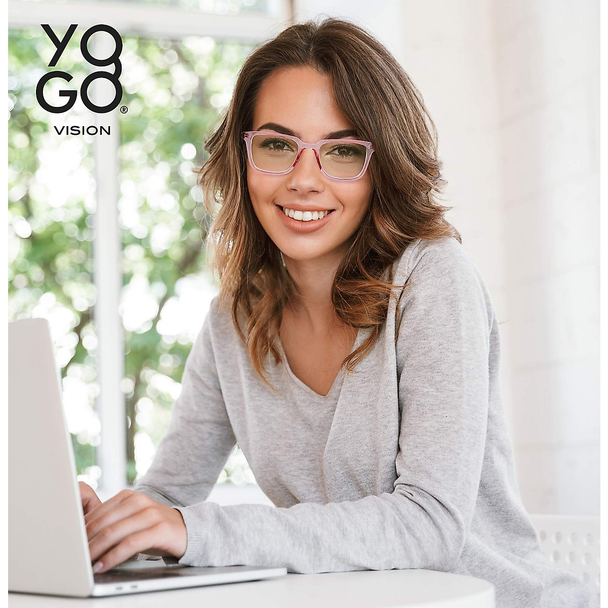 Yogo Vision 2 Pack Bifocal Reading Glasses Readers for Men Women Anti Glare Lightweight Eyeglasses Transparent Clear/Transparent Pink 1.5