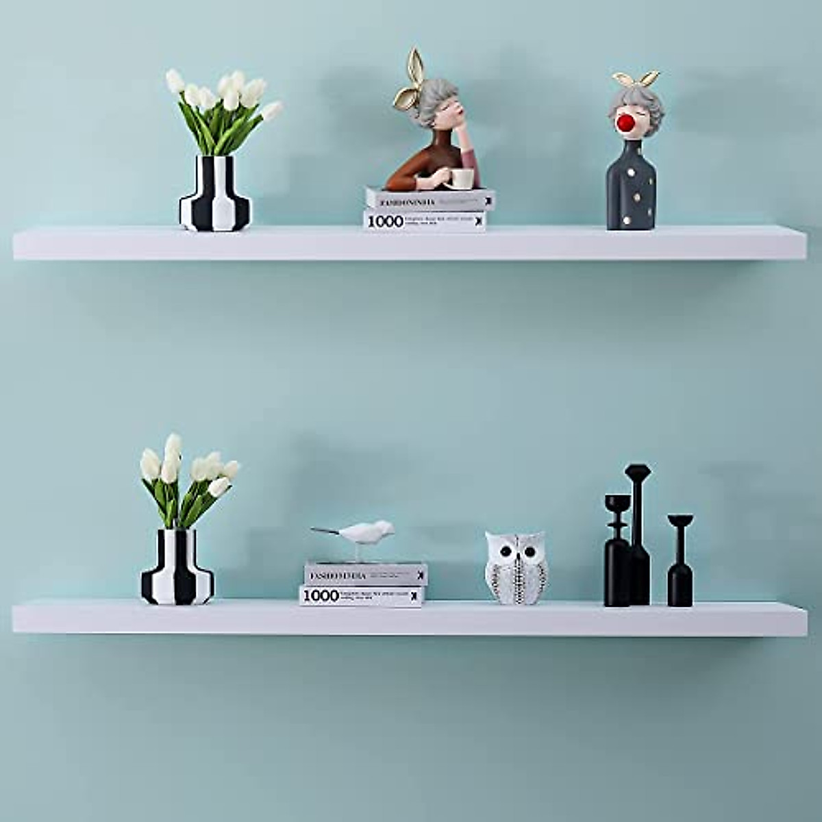 WELLAND 48 inch White Mission Floating Shelves for Wall, Bathroom Wall Mount Shelves, Wood Modern Display Shelves, Book Shelves,for Bedroom,Living Room and Kitchen