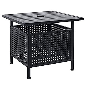 ALUPOM Patio Umbrella Table with 1.6 Inches Hole, Square Metal Patio Bistro Side Table Stand for Pool Garden Backyard,Black