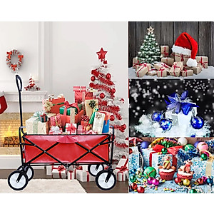 Canvas Wagon with Wheels Foldable, Collapsible Folding Wagon Utility Cart Foldable Heavy Duty All Terrain Wagon for Outdoor, Camping, Beach, Garden, Grocery (Red)