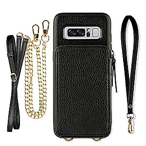 ZVE Samsung Galaxy Note 8 Wallet Case, Galaxy Note 8 Case with Credit Card Holder Crossbody Chain Wristlet Zipper Purse Handbag Protective Shockproof Case Cover for Samsung Galaxy Note 8 6.3"- Black