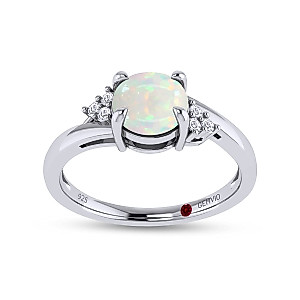 GEMVIO Collection 3/4 CT 6MM Round Natural White Opal Gemstone & Diamond Accent Solitaire Rings in 14K White Gold Over Sterling Silver Engagement Promise Ring For Womens (0.75Cttw)-6