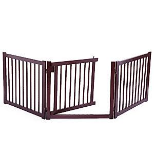 Pet Gate Wooden Dog Gate for Doorways, Stairs or House – Freestanding, Folding, Accordion Style, Wooden Indoor Dog Fence (24inch Height, Coffee Brown)