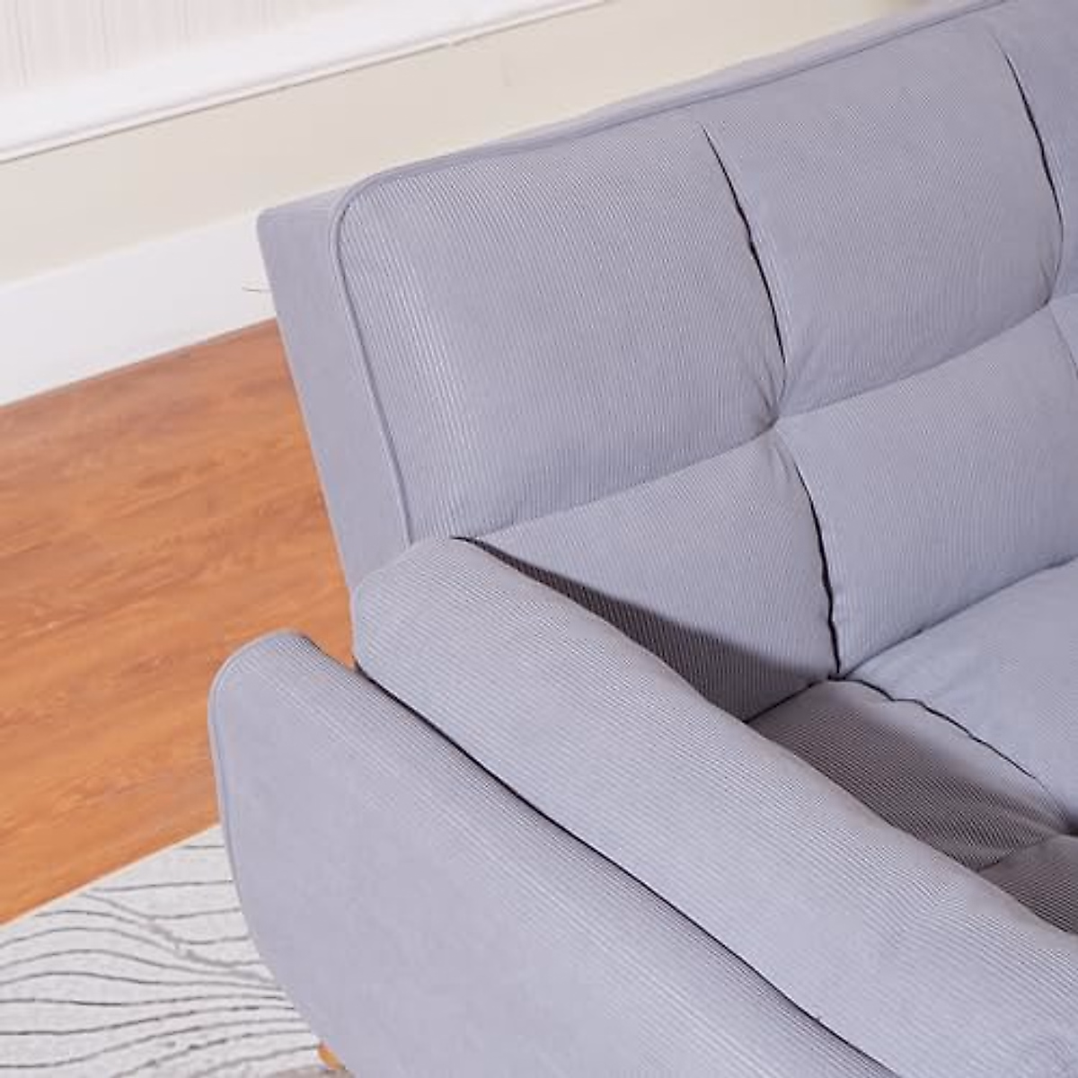 Modern Convertible Futon Sofa Bed Corduroy Upholstered Tufted Daybed with High Legs and 2 Pillows,Living Room Loveseat Sleeper Couch Bed for Home Apartment Office RV Studio