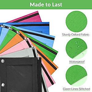 Sooez Pencil Pouch for 3 Ring Binder, 2 Pack Binder Pencil Pouch with Clear Window Pencil Bags with Zipper & Reinforced Grommets, Pencil Case for Binder Blue & Green